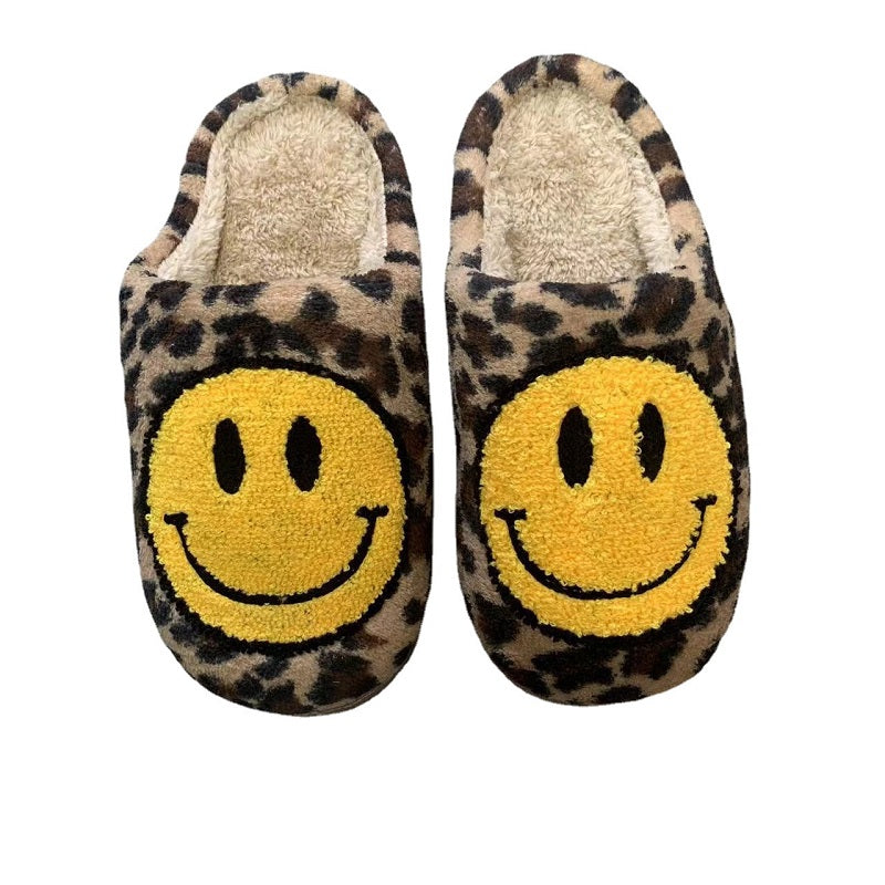 Leopard Smile Face Slippers Soft Plush Comfort – OUNAMEI